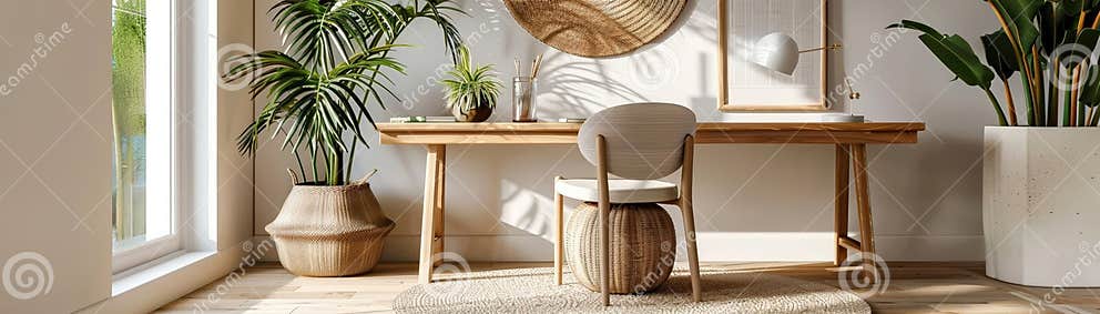 Cozy Minimalist Home Office with Statement Art Stock Illustration ...