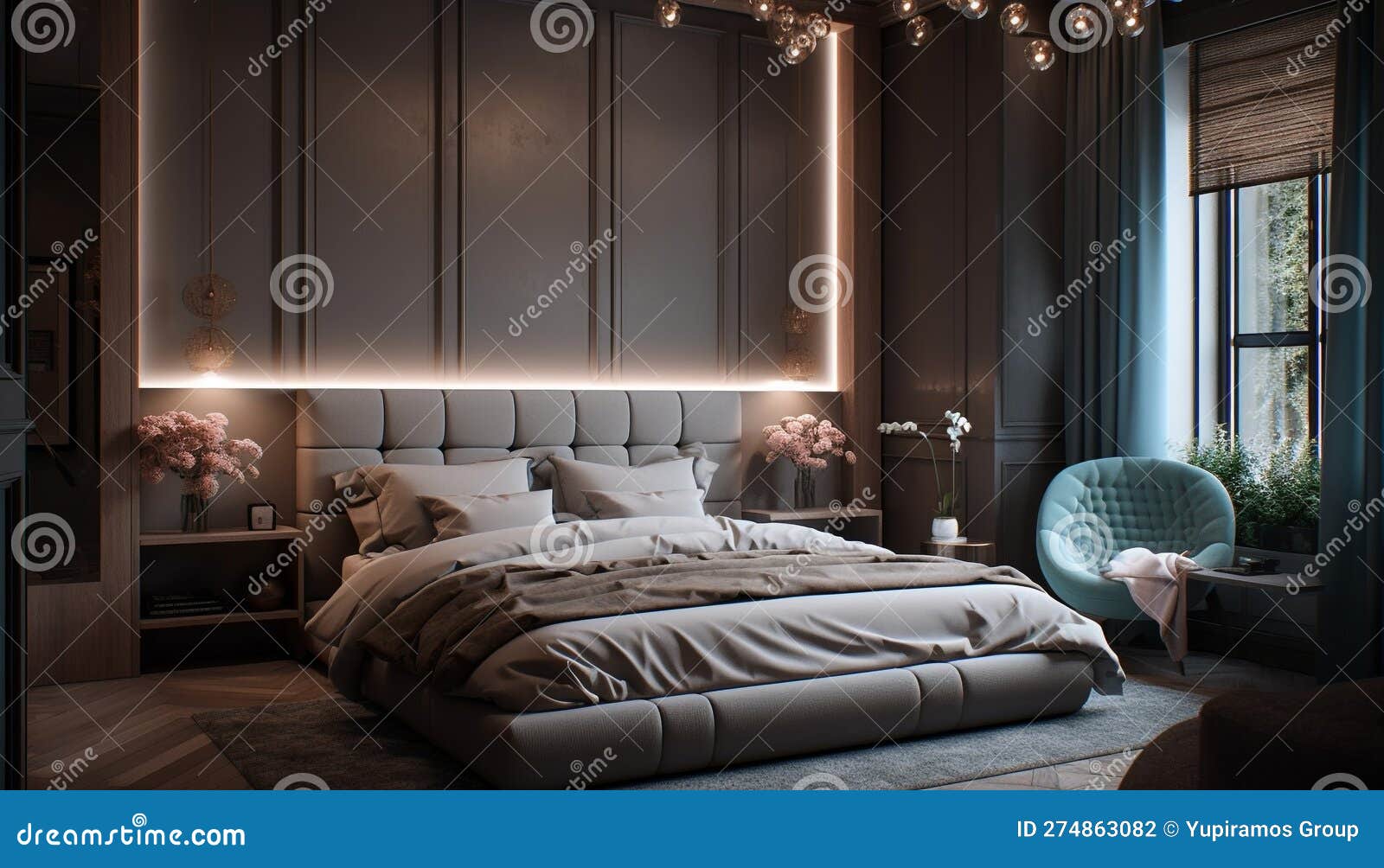 Cozy Modern Bedroom with Comfortable Double Bed Generative AI Stock ...