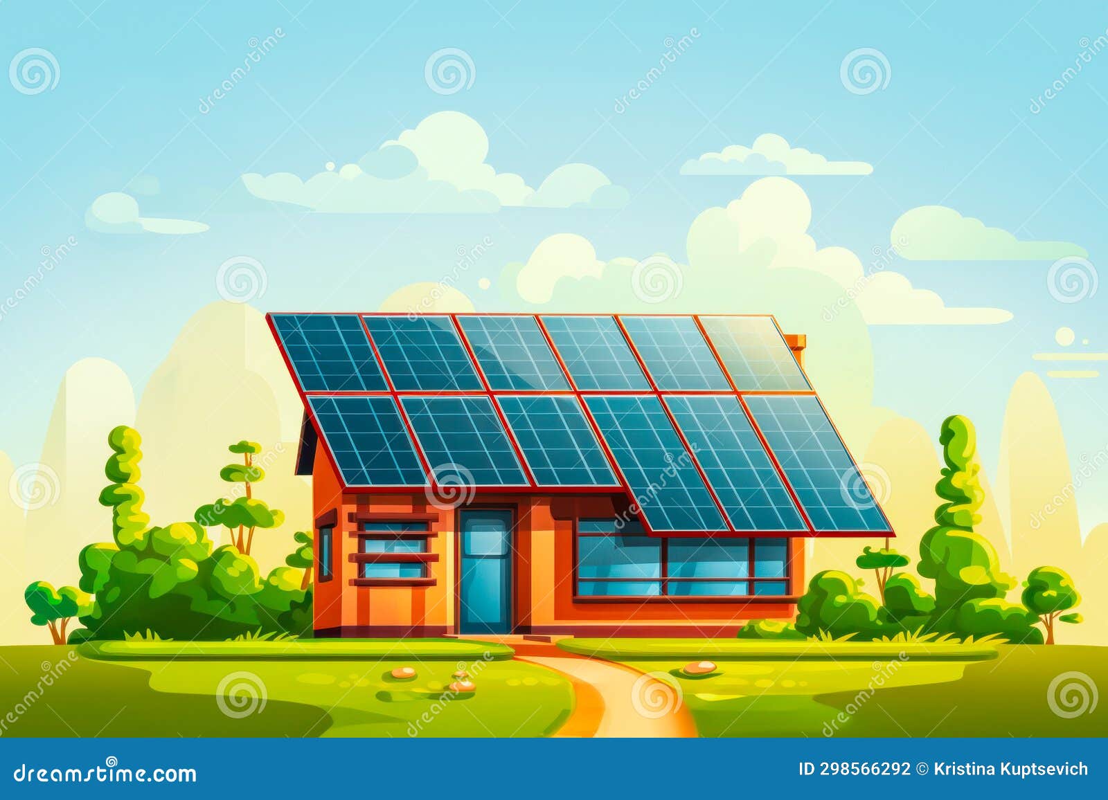 Cozy Modern House with a Large Solar Panel Array on Its Roof Stock ...
