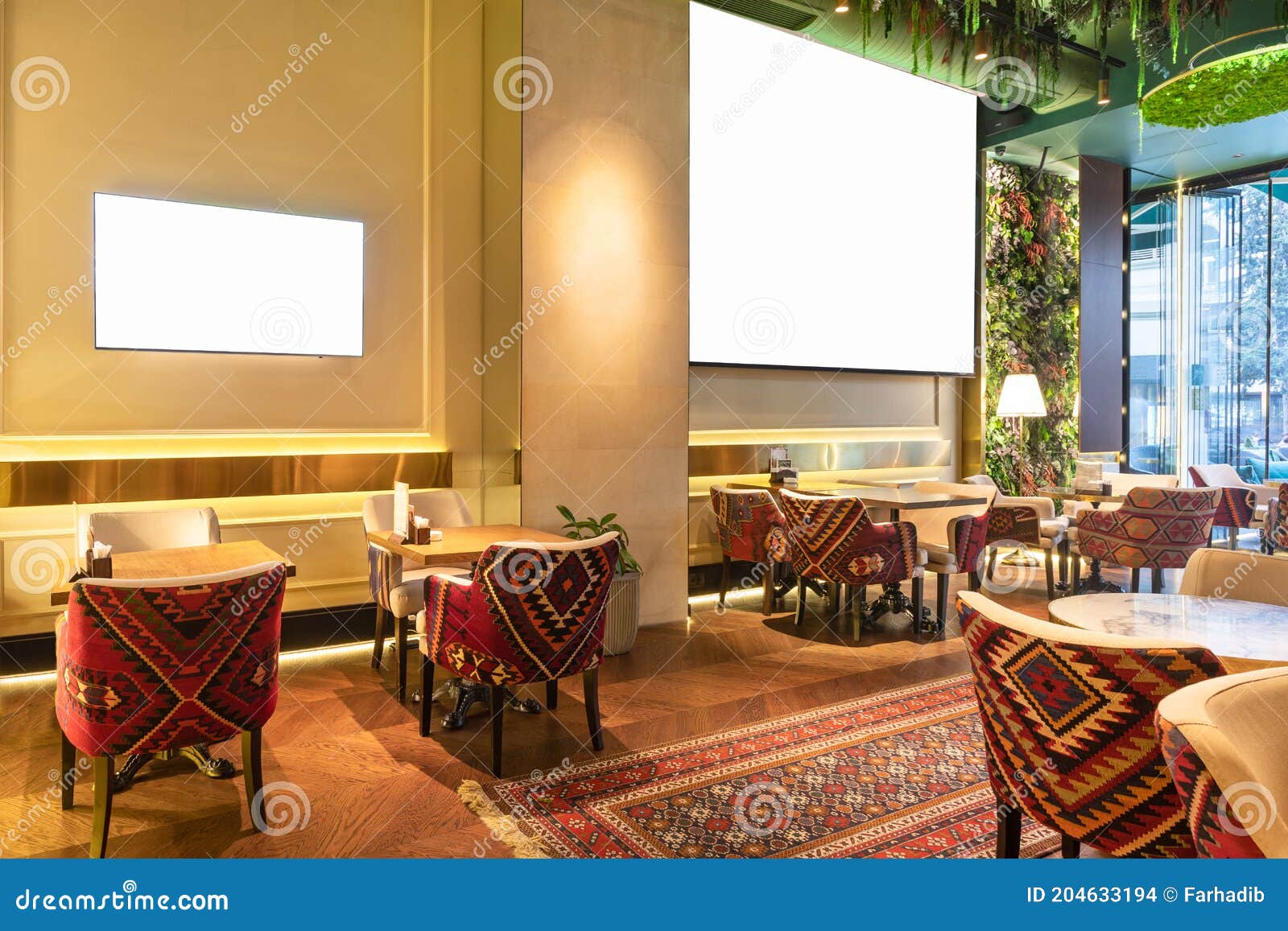 Cozy Modern Interior of Restaurant, Teahouse with White Projector ...