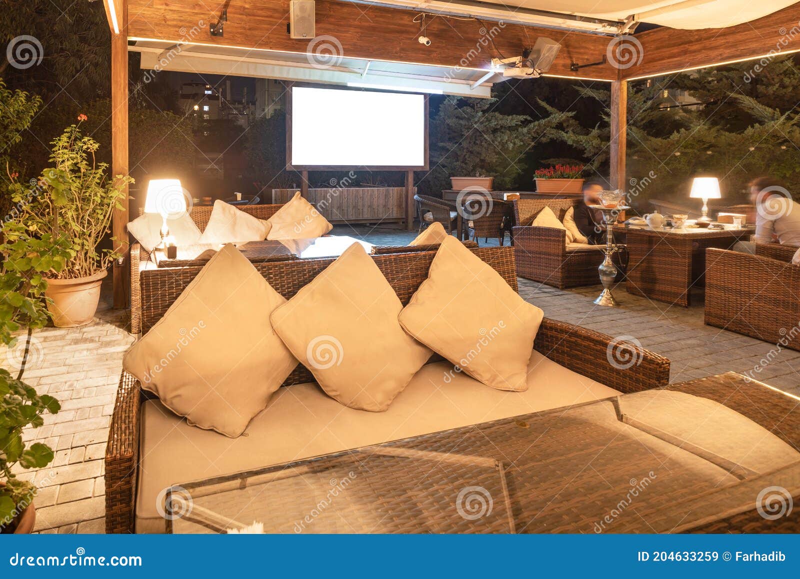 Cozy Modern Interior of Restaurant, Teahouse with White Projector ...