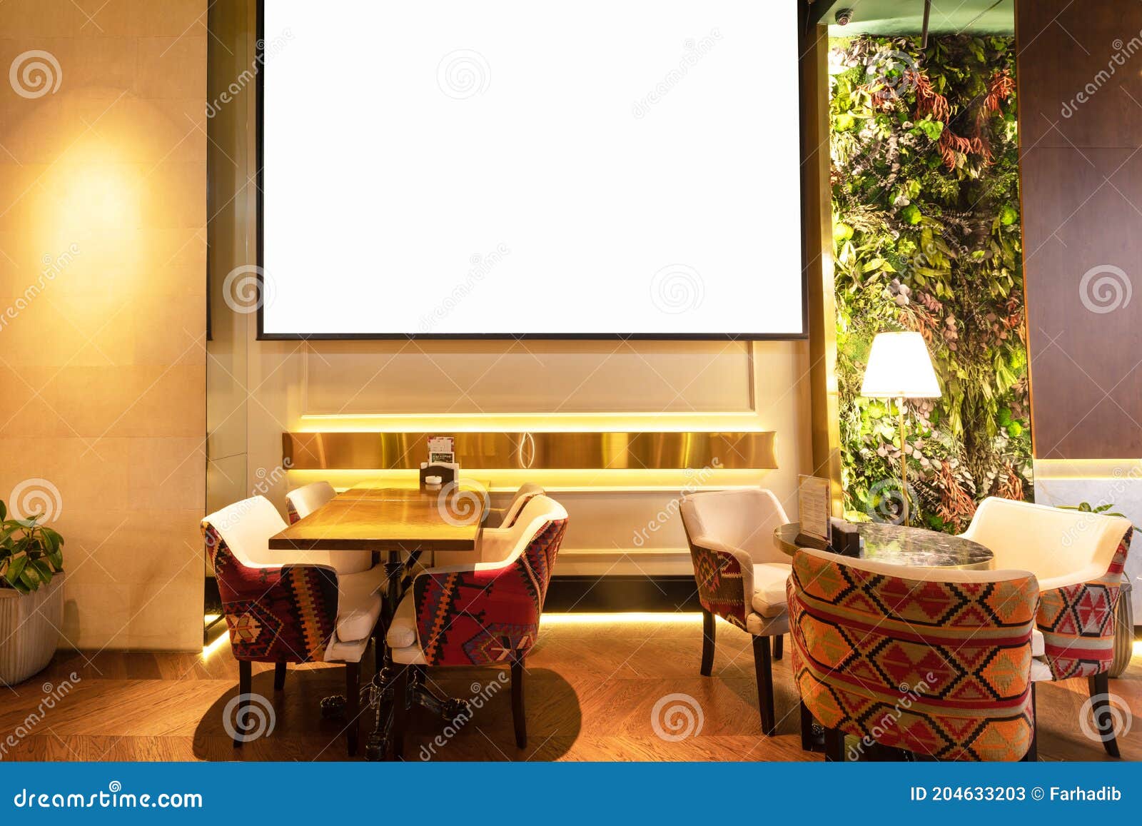 Cozy Modern Interior of Restaurant, Teahouse with White Projector ...