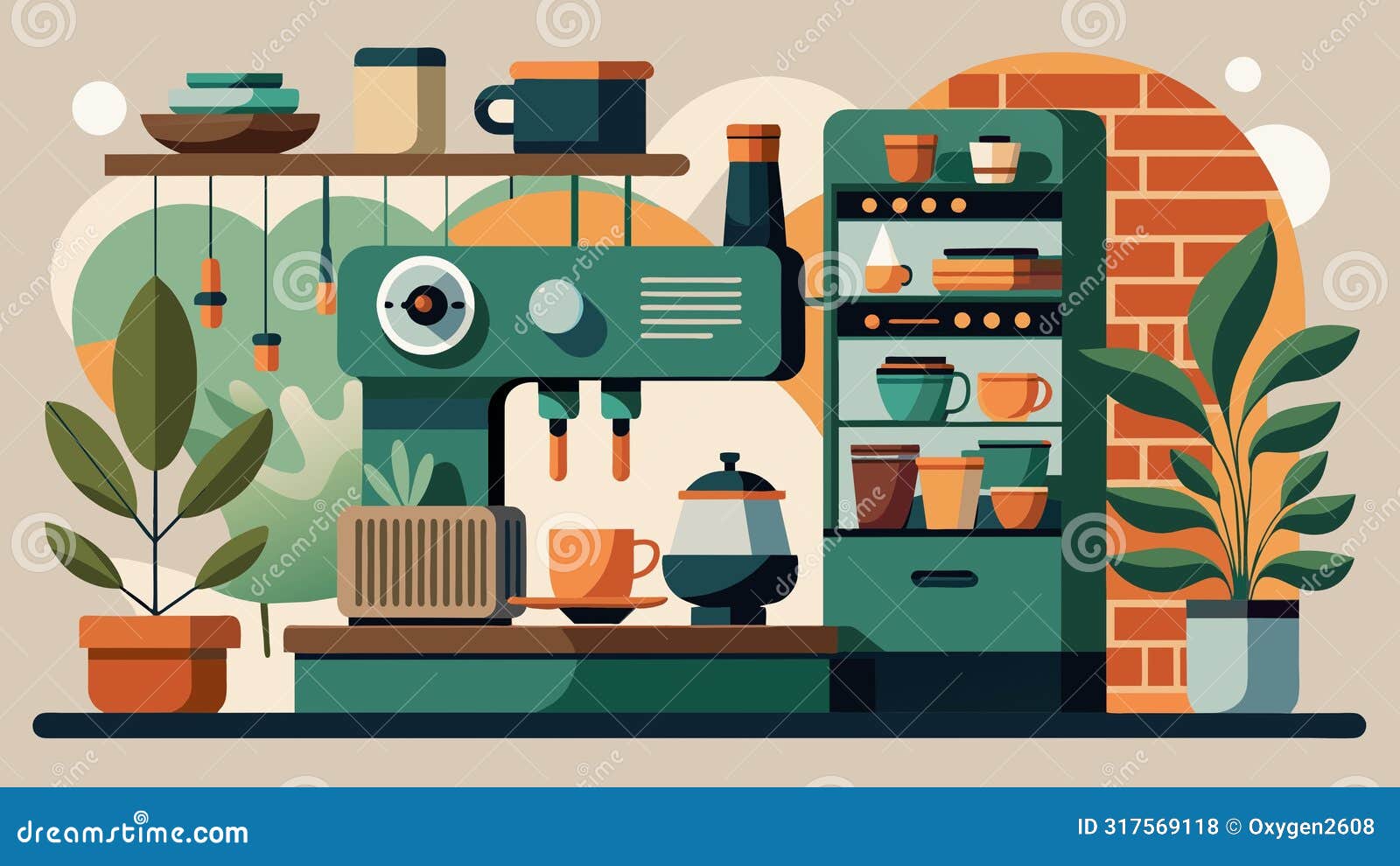 Cozy Modern Kitchen Interior with Coffee Machine and Plants Stock Photo ...