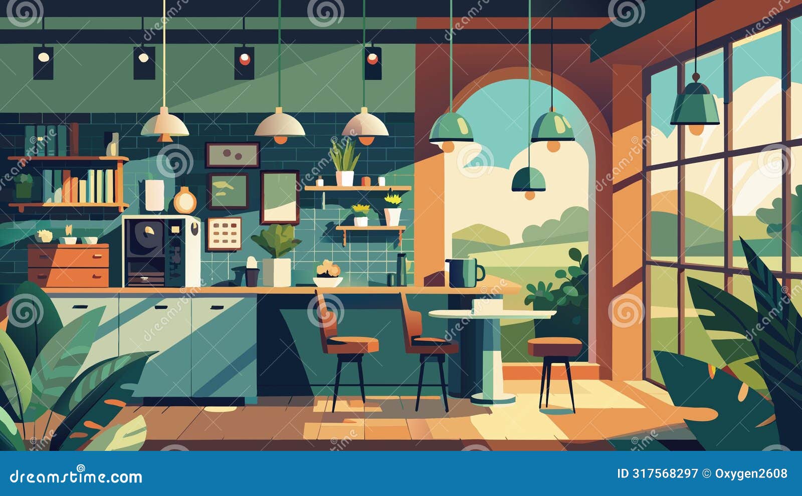 Cozy Modern Kitchen Interior Design with Scenic View Stock Image ...