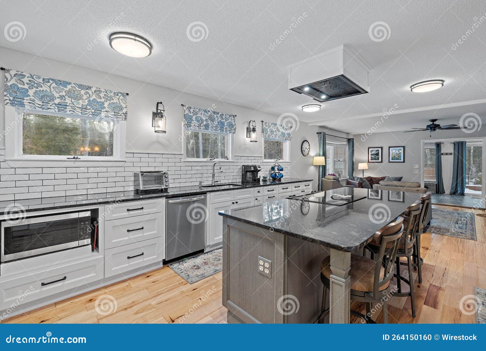 Cozy Modern Kitchen with Lights Stock Photo - Image of home, house ...