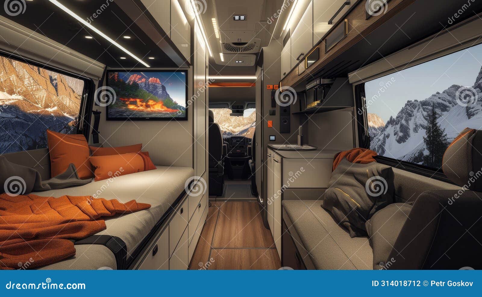 Cozy and Modern Van Life Interior Design Stock Photo - Image of tourism ...