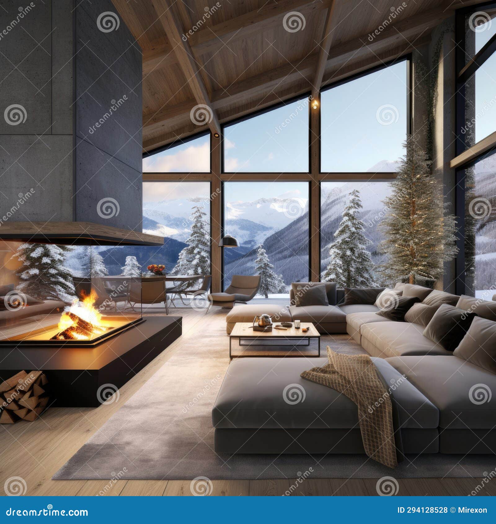 Cozy Modern Winter Living Room Interior with a Modern Fireplace Stock ...