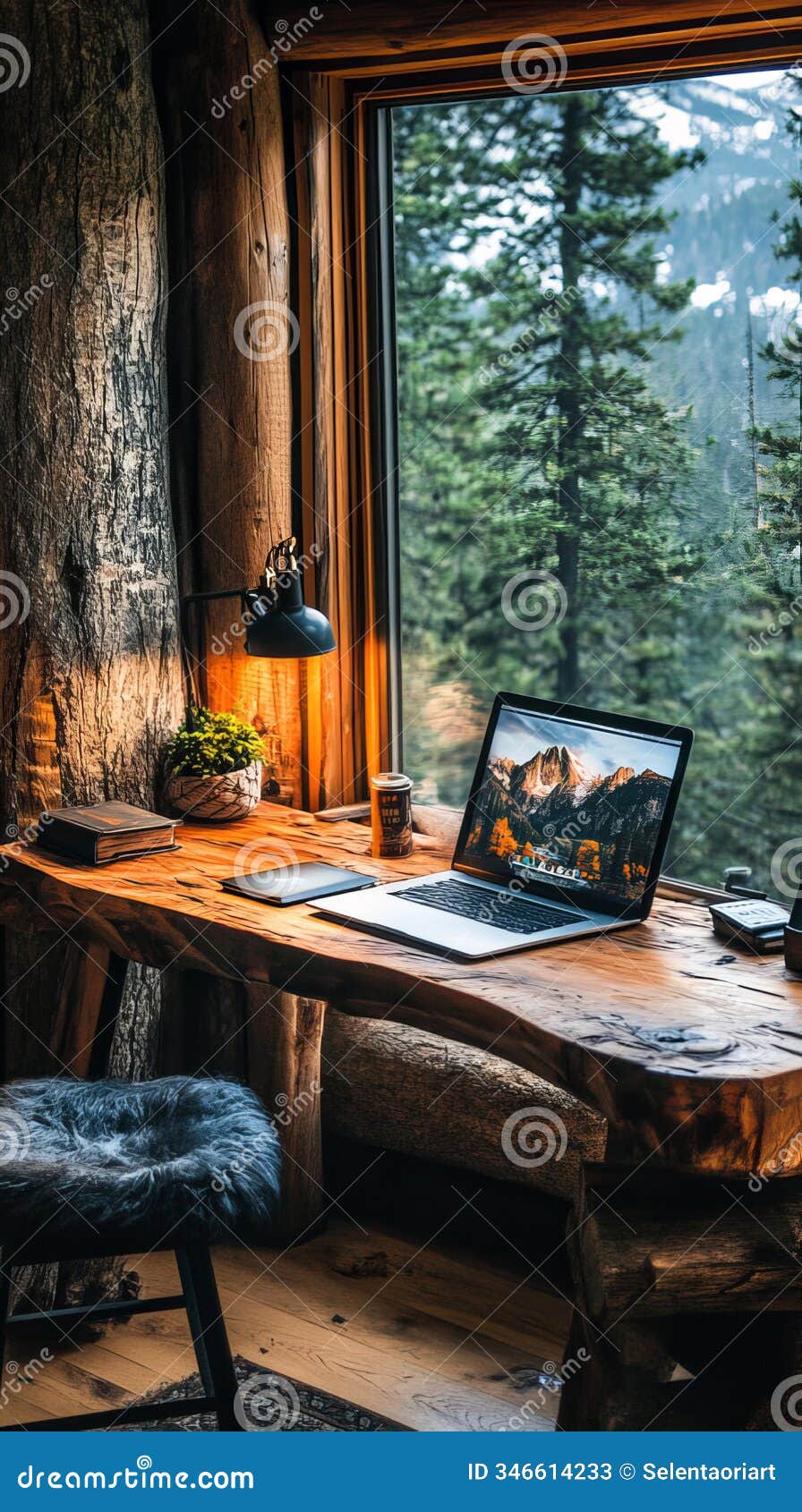 A Cozy Mountain Cabin Interior With Wooden Furniture Animal Hide Rugs ...