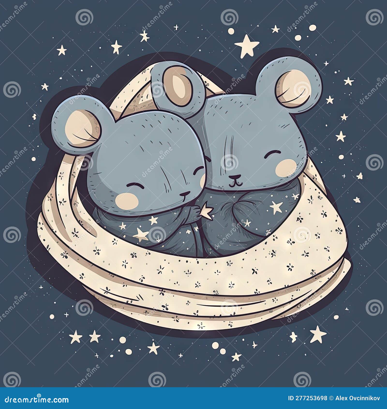 Cozy Mouse Naptime Under Starry Blanket. Stock Illustration ...