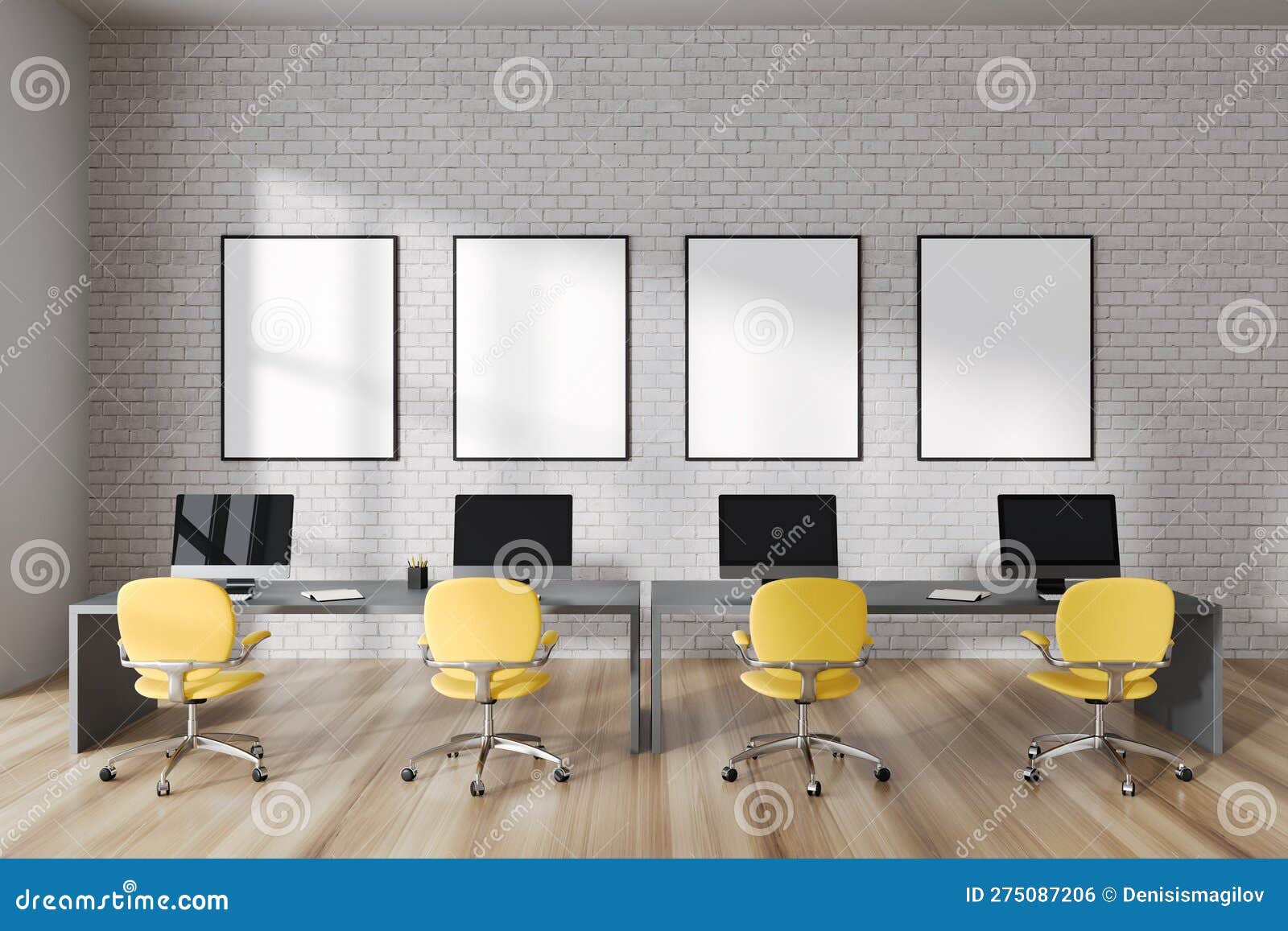 Cozy Office Room Interior with Coworking Space and Pc Computer. Mockup ...