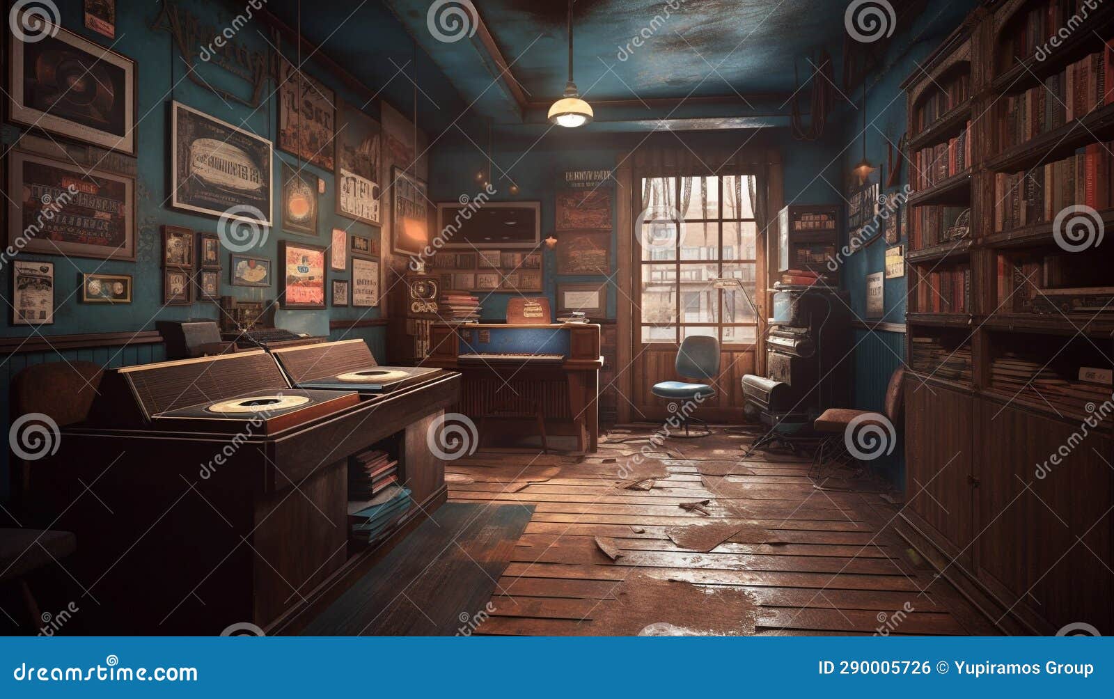 Cozy Old Library with Rustic Wooden Bookshelf and Comfortable Chair ...