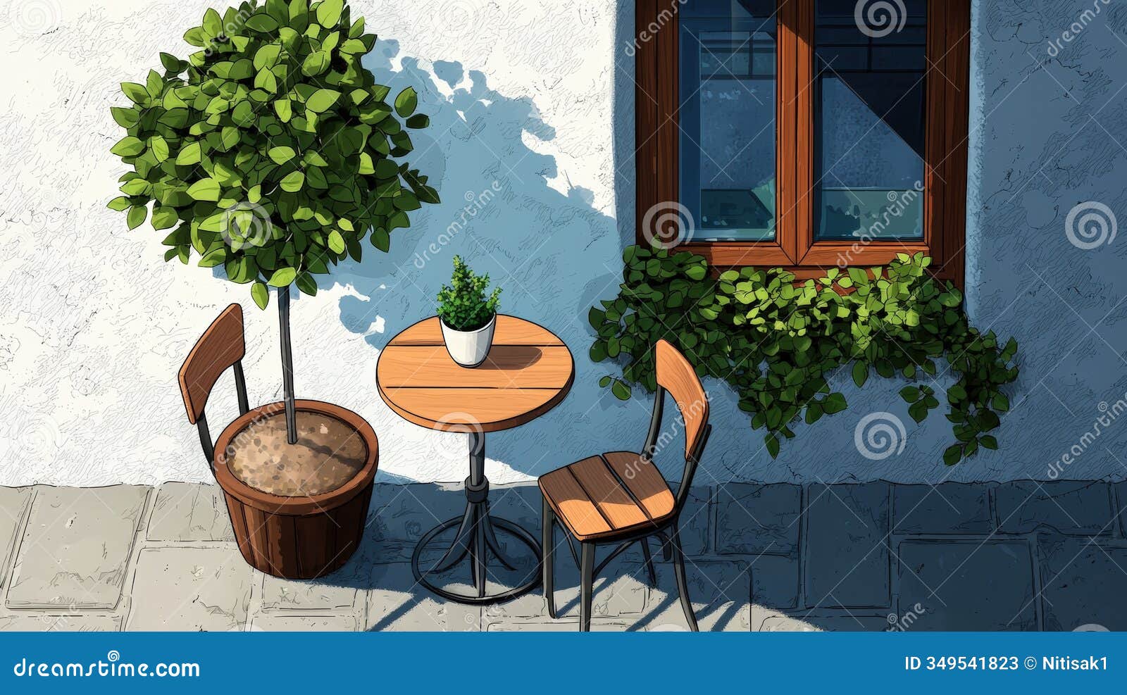 Cozy Outdoor Seating with Greenery Stock Illustration - Illustration of ...