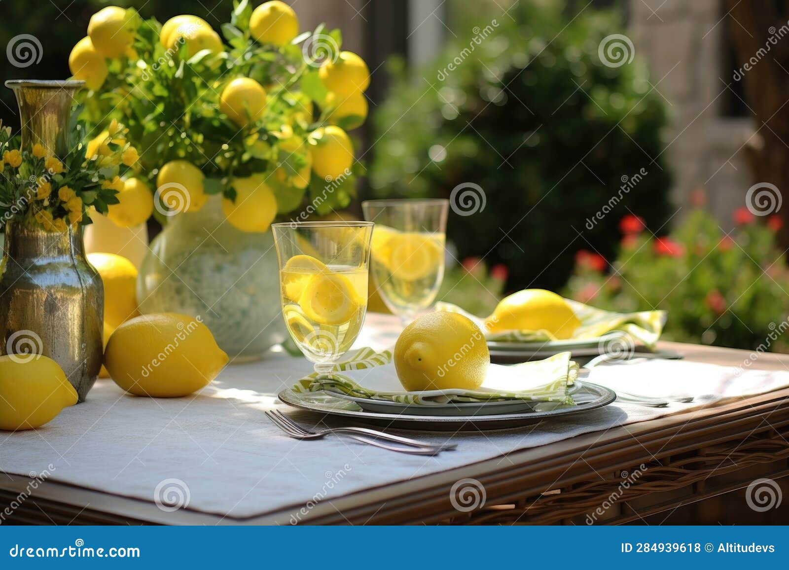 A Cozy Outdoor Table Setting with Chilled Limoncello and Lemon-themed ...