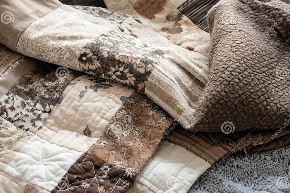 Cozy Patchwork Pattern with a Mix of Neutral-toned Fabrics in Various ...