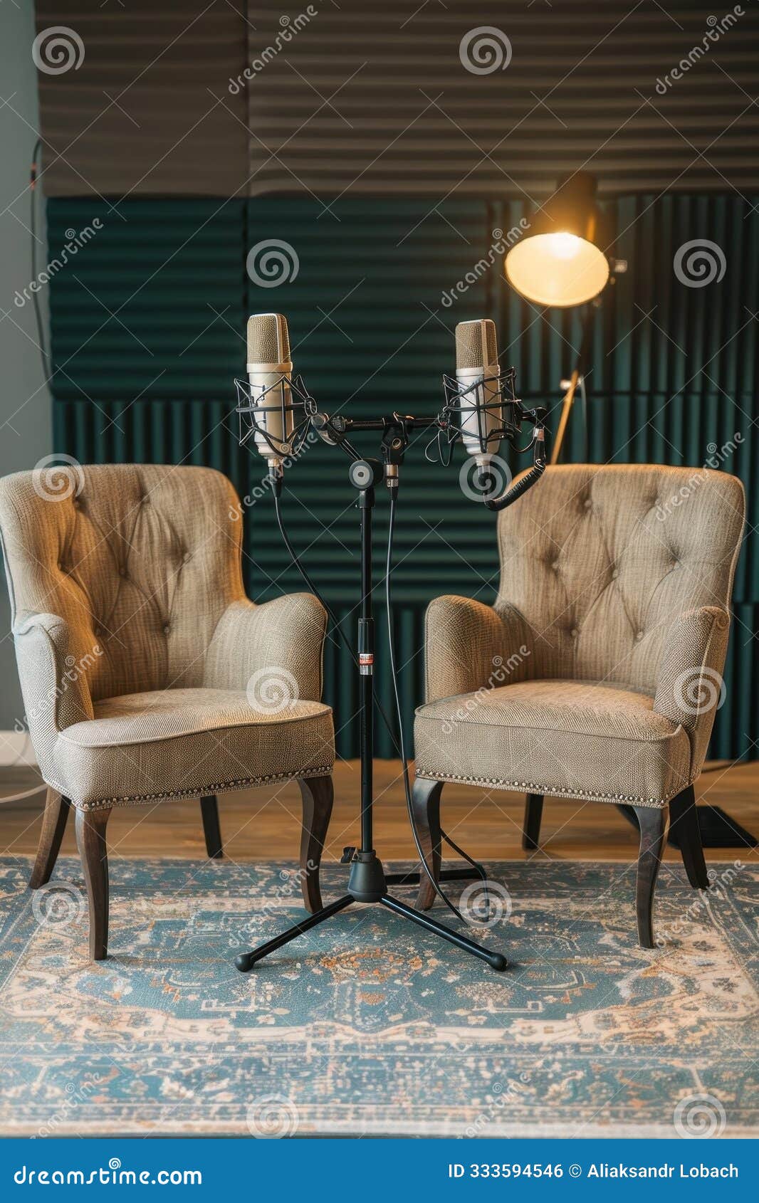 A Cozy Podcast Studio with Two Chairs and Two Microphones Stock Photo ...