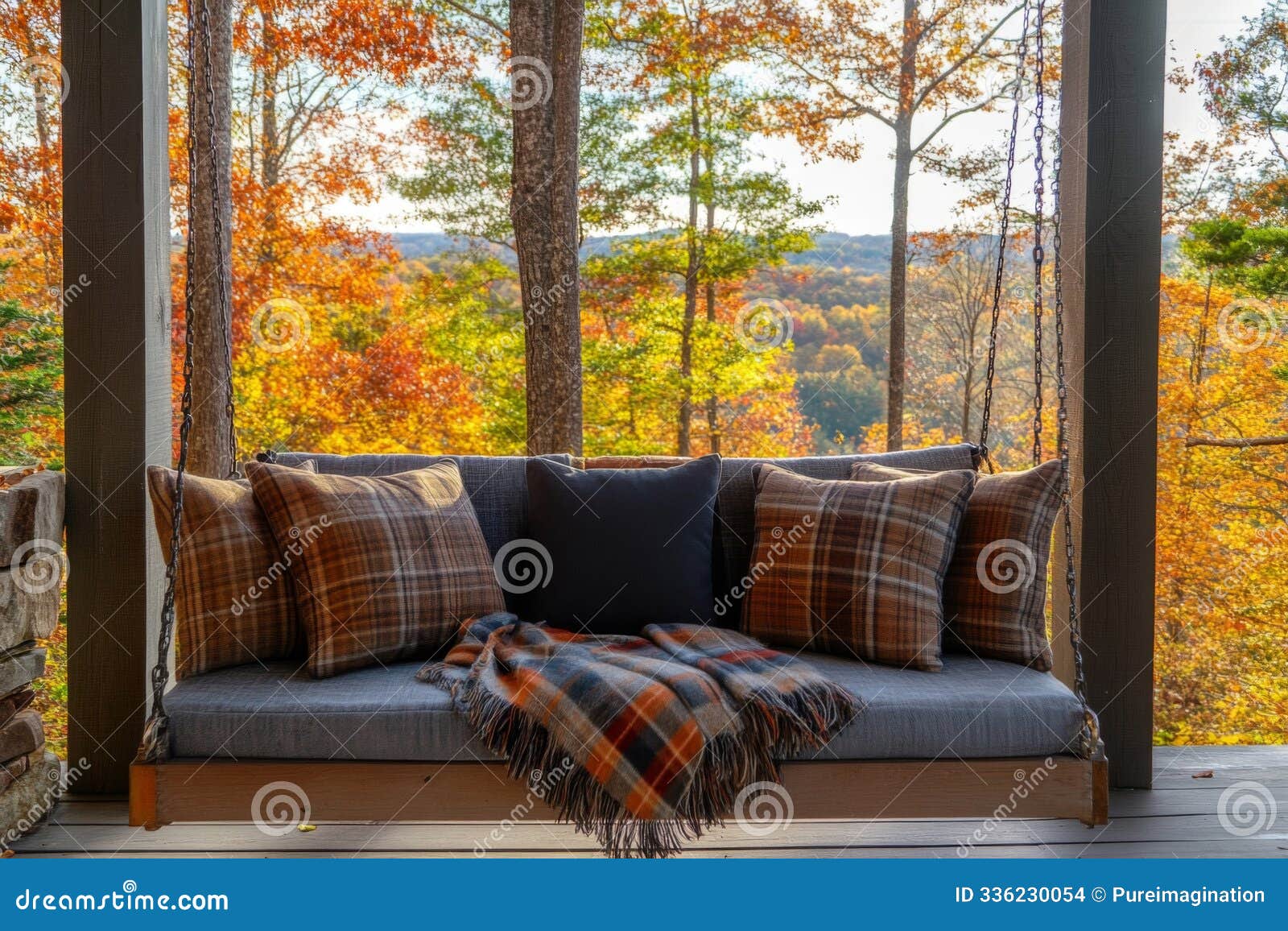 Cozy Porch Swing with Fall Foliage View Stock Illustration ...