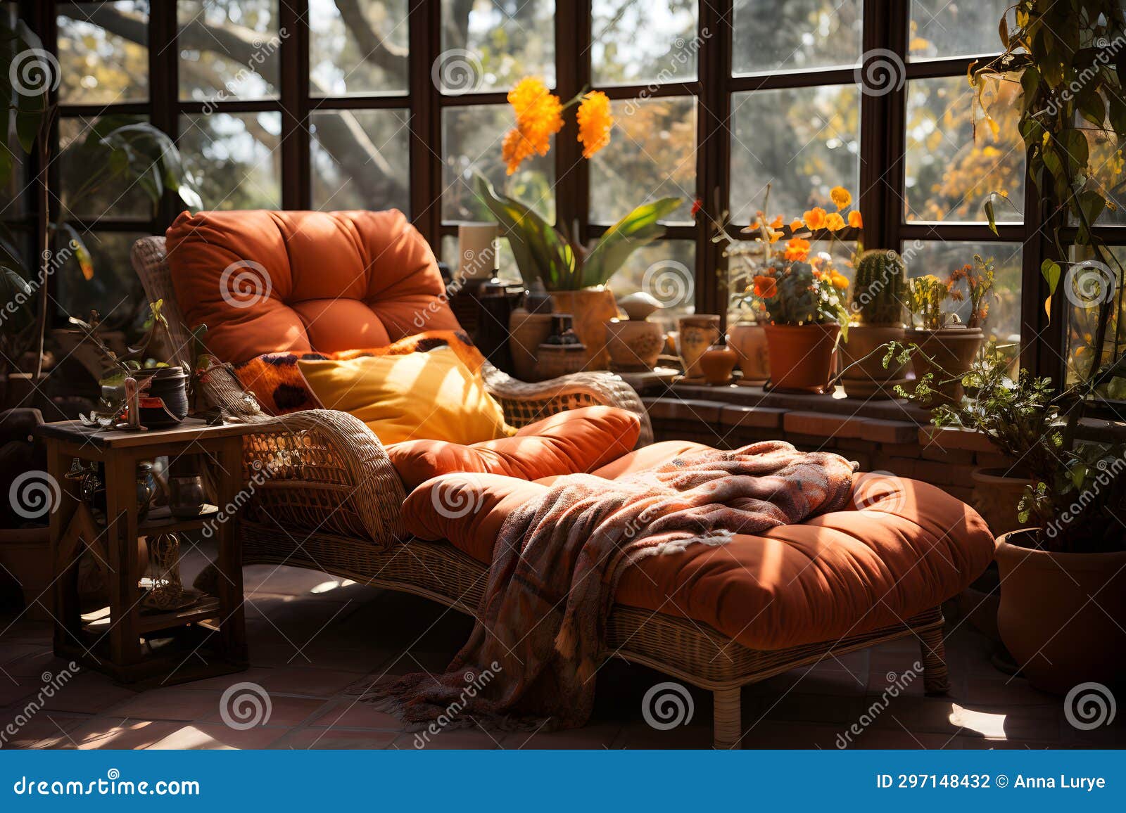 A Cozy Reading Corner with Lots of Plants in Pots and Comfy Layers ...