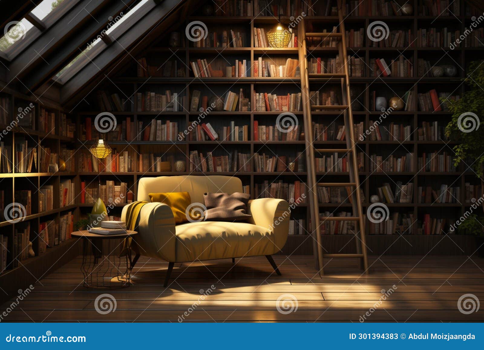Cozy Reading Corner Room with a Sofa and a Library Stock Illustration ...