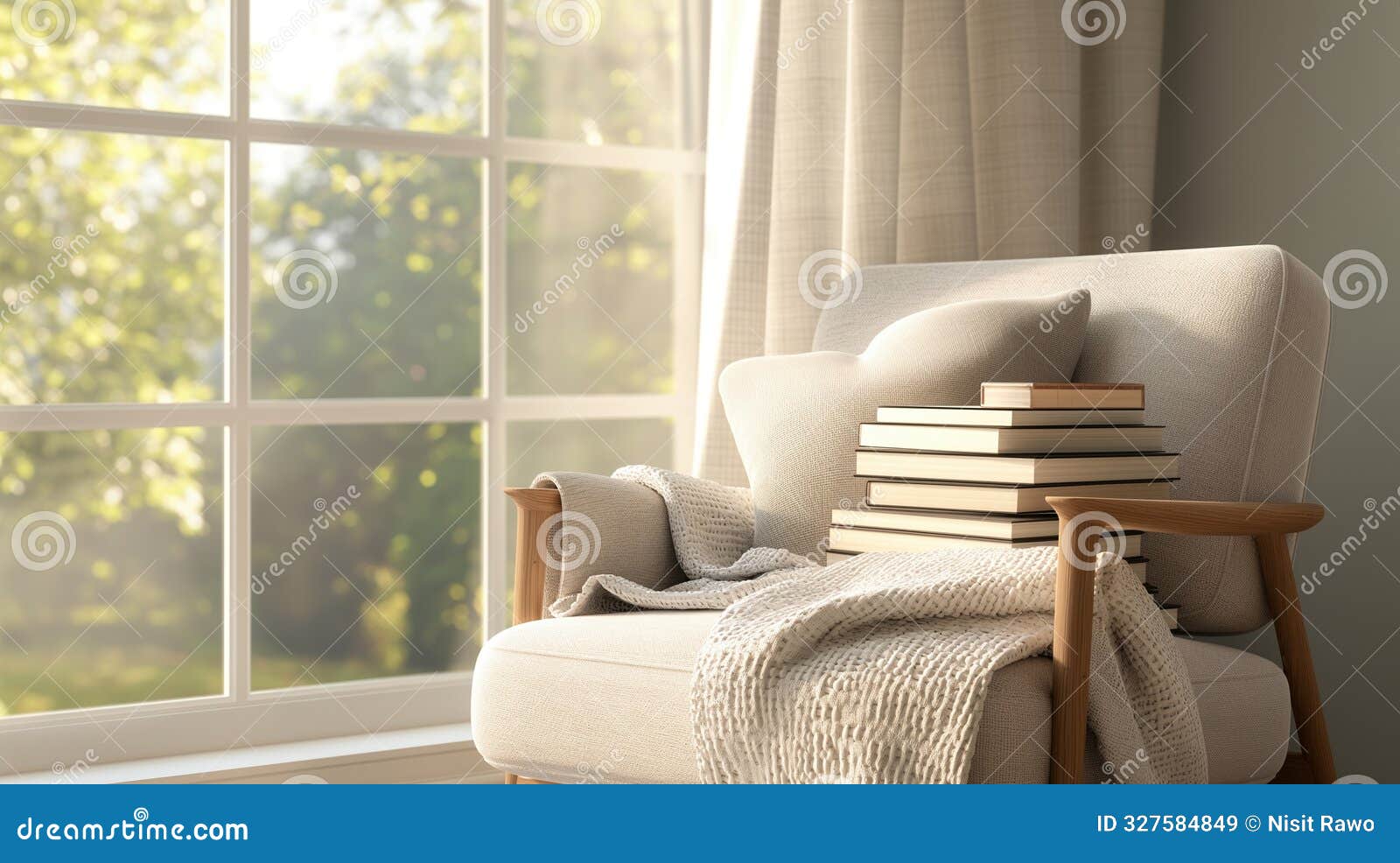 Cozy Reading Corner with a Stack of Books and a Comfy Chair Stock Image ...