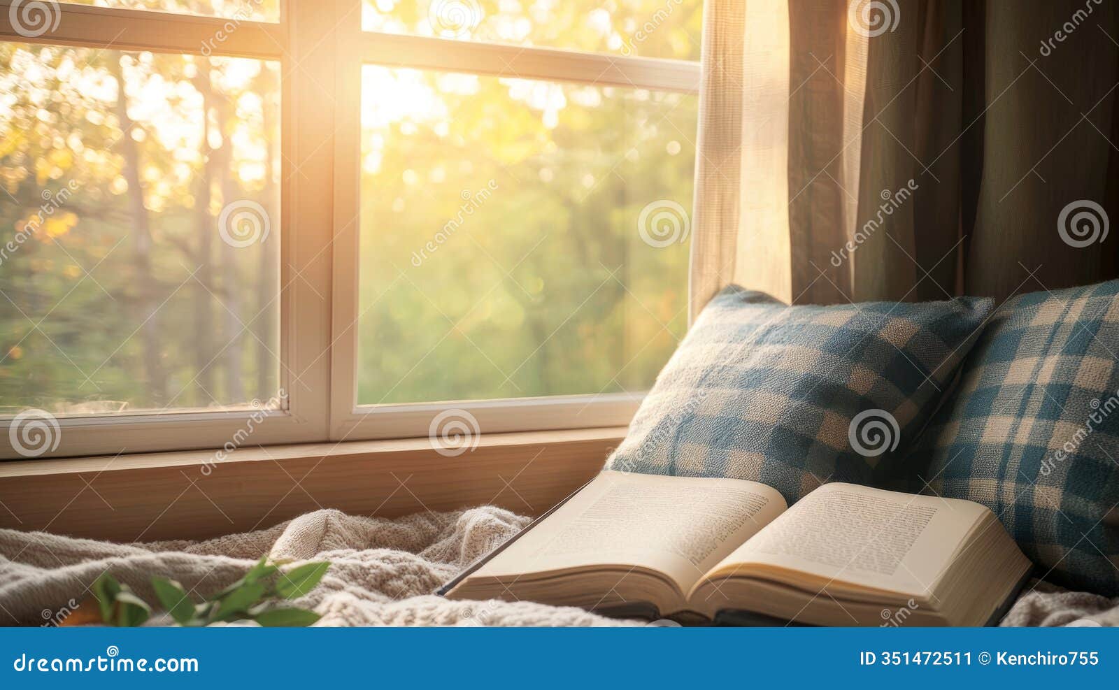 Cozy Reading Nook with Open Book, Pillows, and Sunlight Streaming ...
