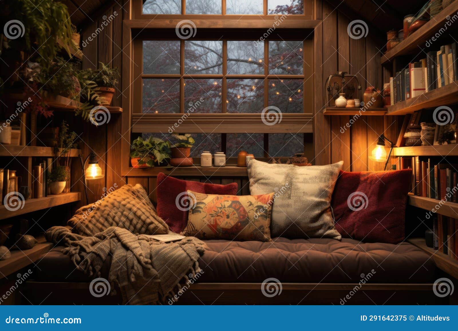 Cozy Bookshelf Transformed Into A Swarm Of Colorful Butterflies Royalty ...