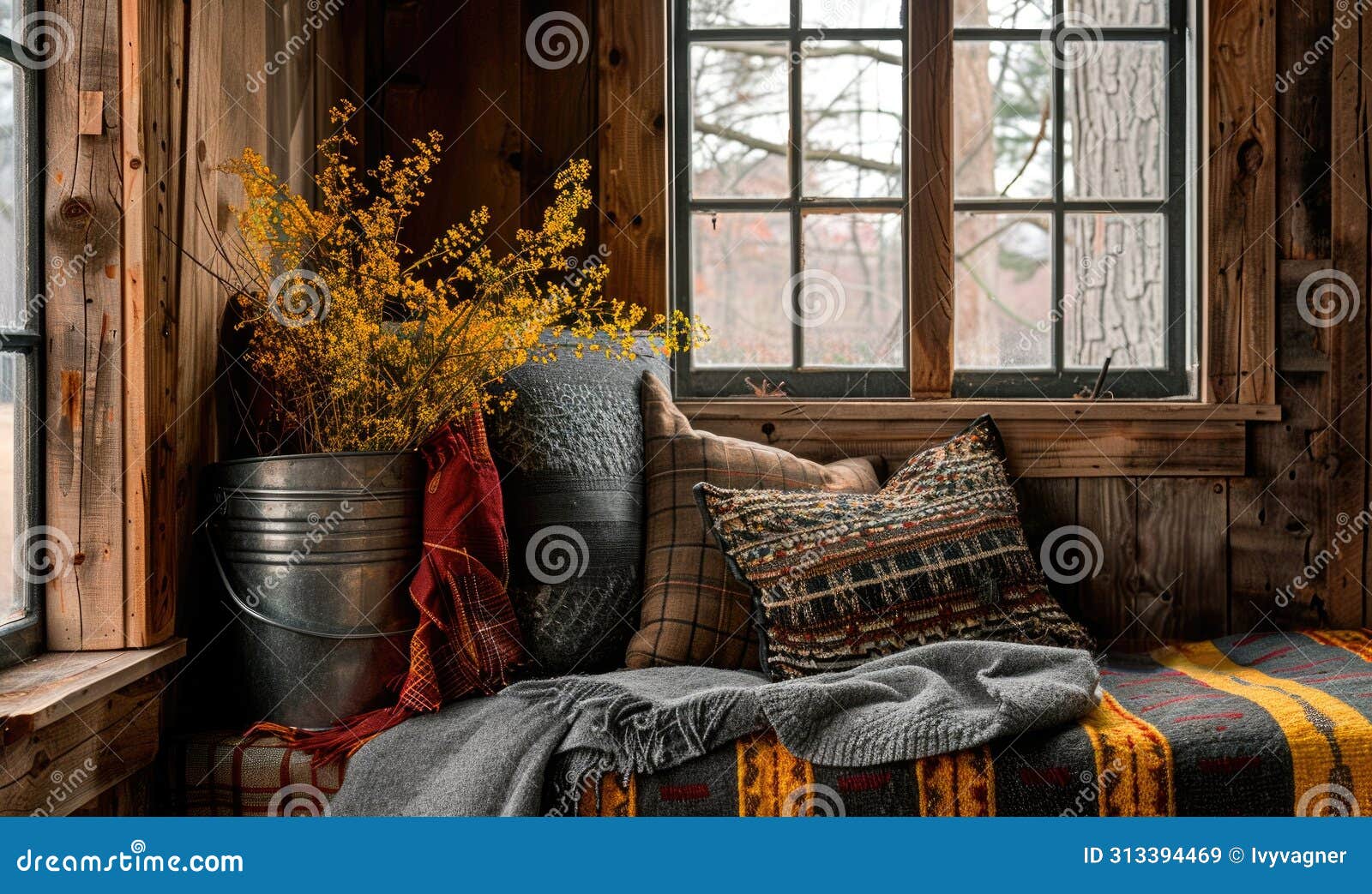 A Cozy Reading Nook in a Rustic Cabin Stock Image - Image of orange ...
