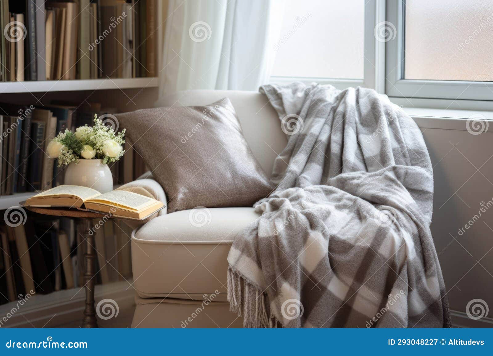 Cozy Reading Nook with Soft Throw Blanket Stock Illustration ...