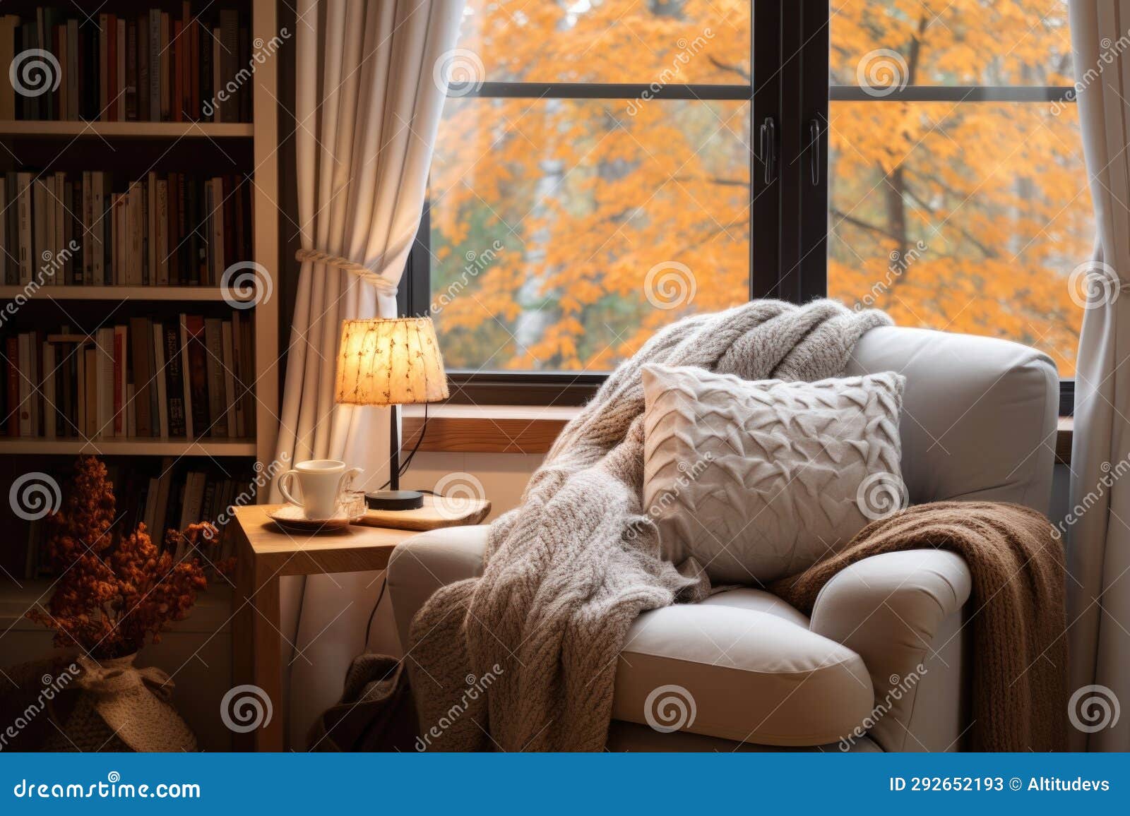Cozy Reading Nook with Soft Throw Blanket Stock Illustration ...