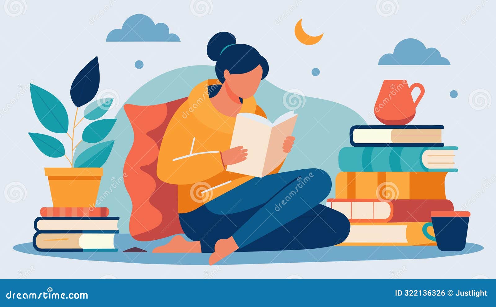 A Cozy Reading Nook with a Stack of Books and a Cup of Tea while ...