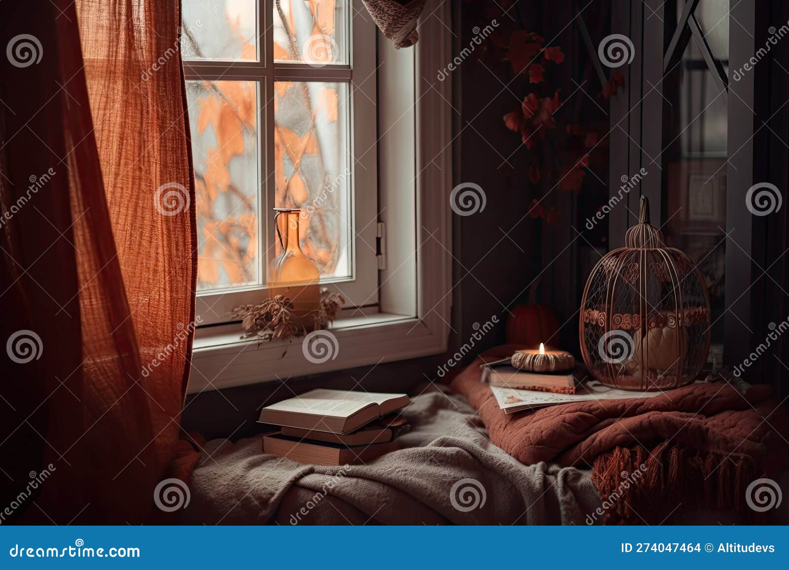 Cozy Reading Nook with Stack of Books and Warm Tea Stock Photo - Image ...