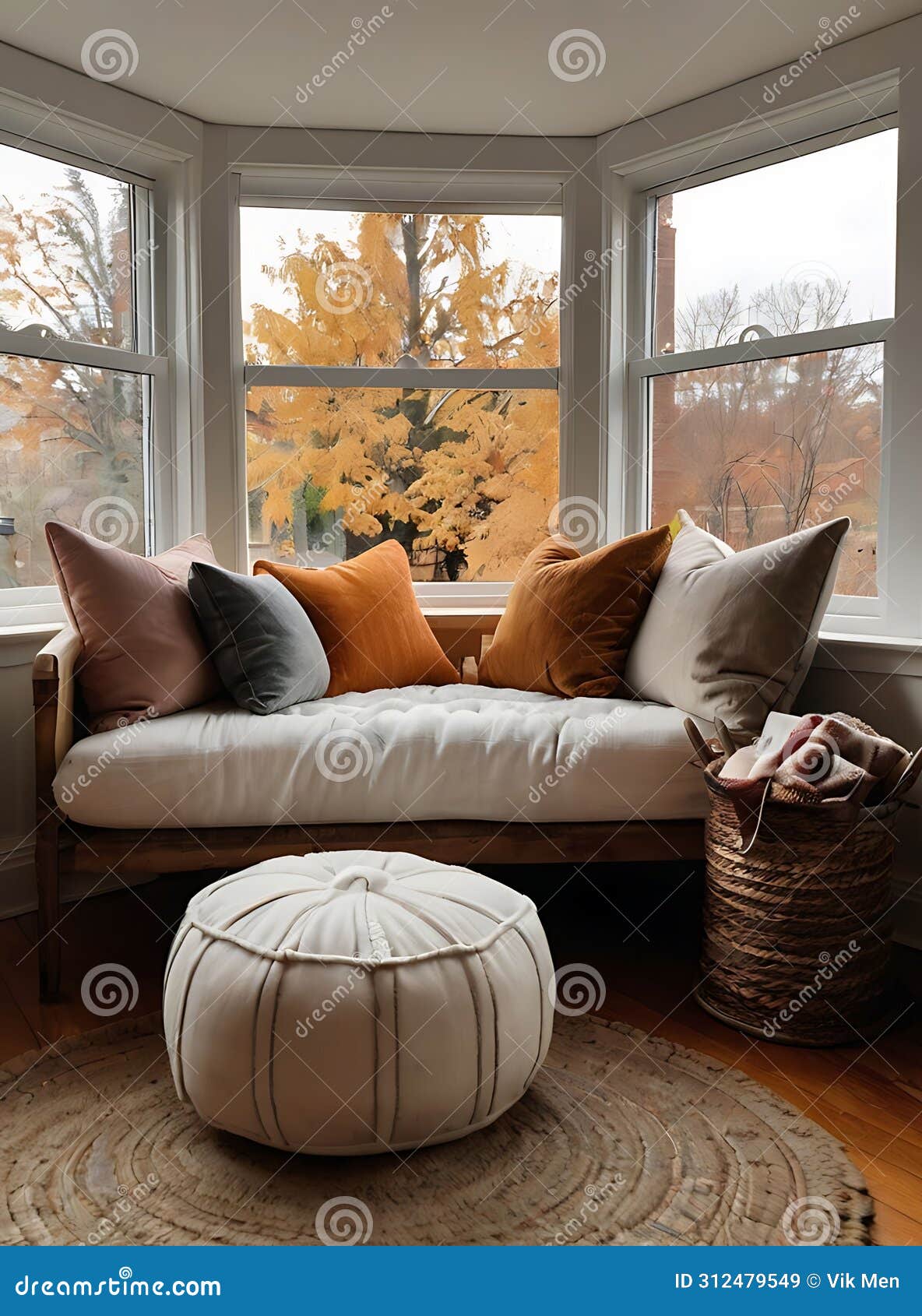 A Cozy Reading Nook in the Sunny Bay Window Stock Illustration ...