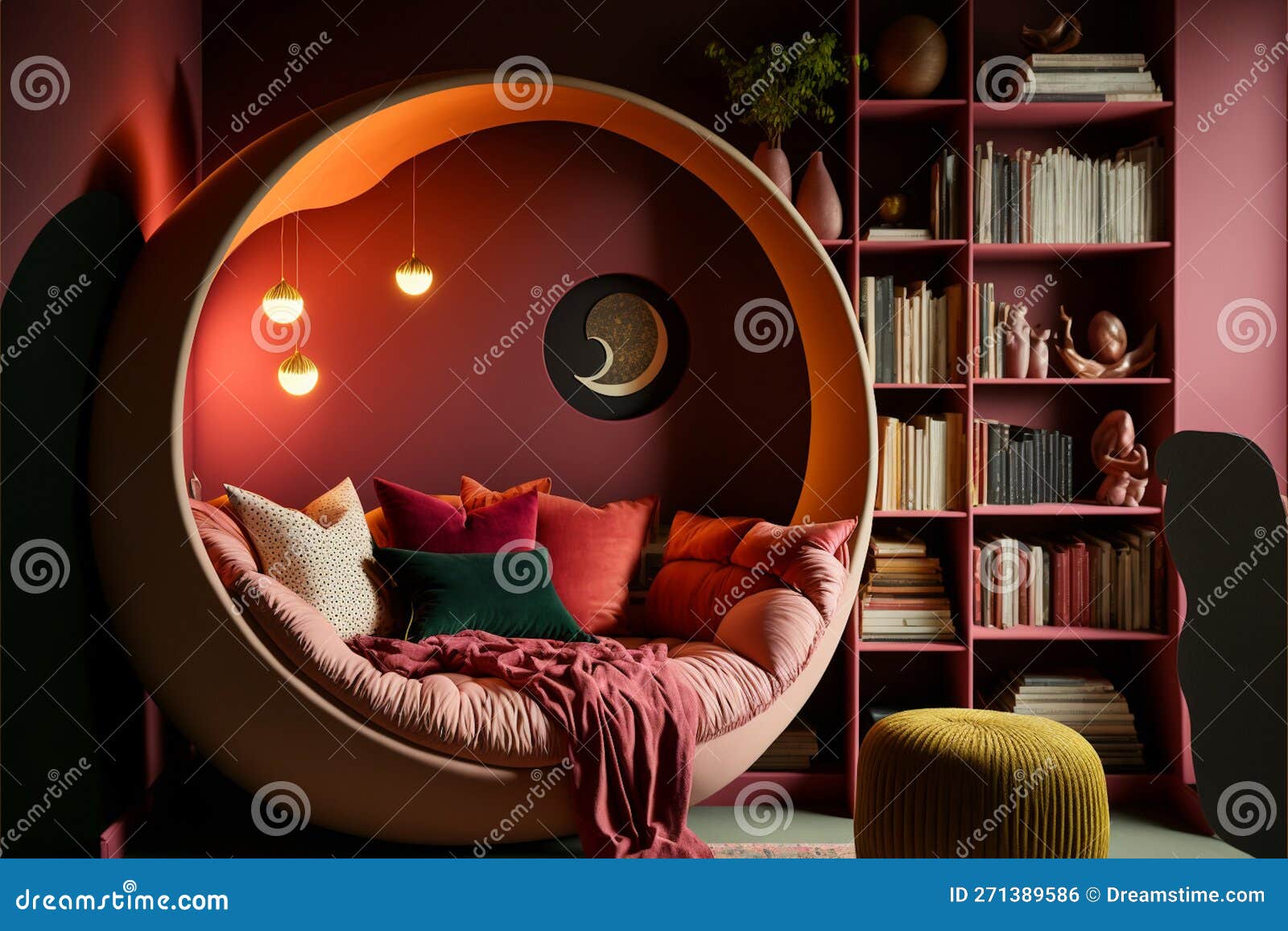 Cozy reading room interior stock illustration. Illustration of pillows ...