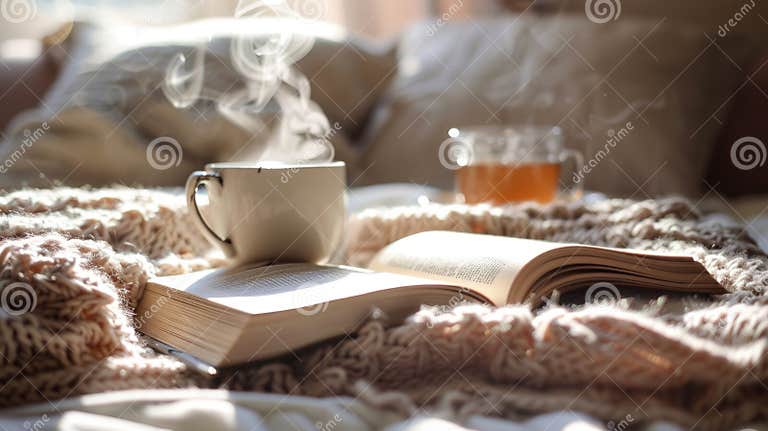 Cozy Reading Setup with Tea Stock Photo - Image of teatime, enjoyment ...
