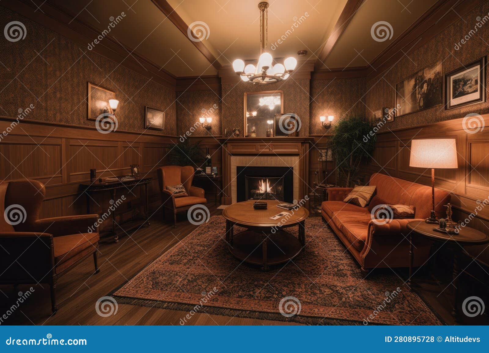A Cozy Reception Area with a Fireplace and Plush Seating Stock Photo ...