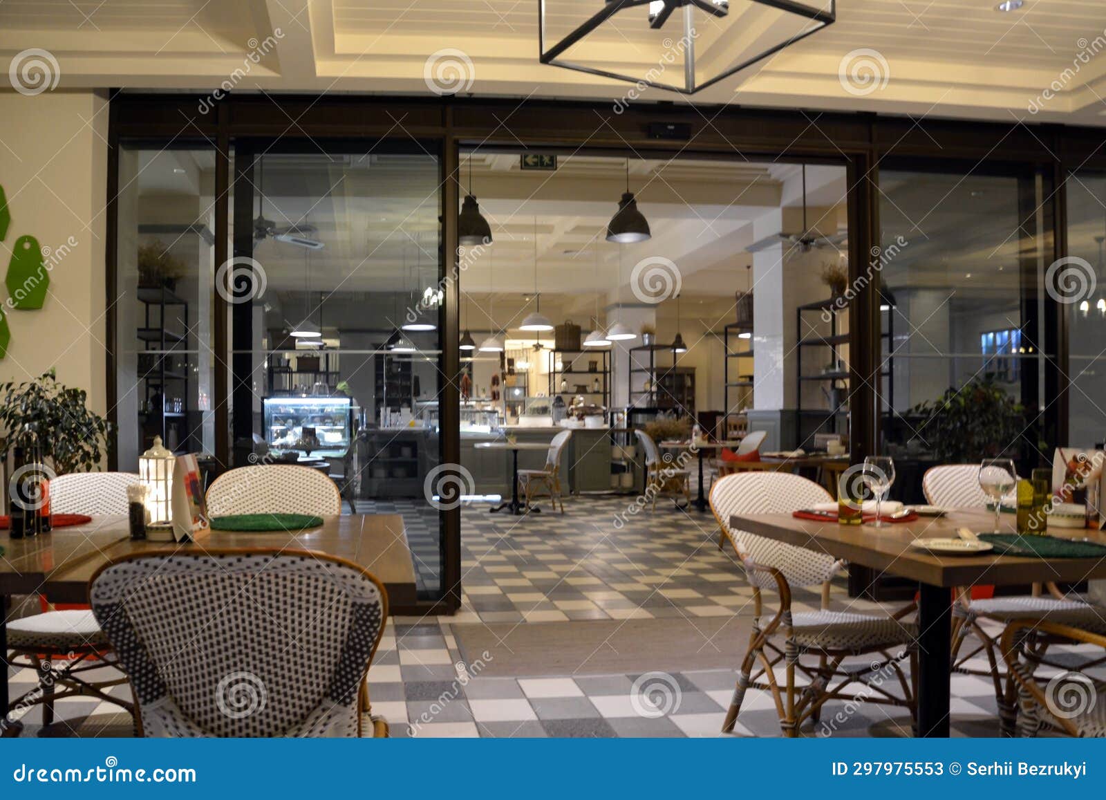 Cozy Restaurant or Cafe Interior with Empty Tables and Chairs. an ...