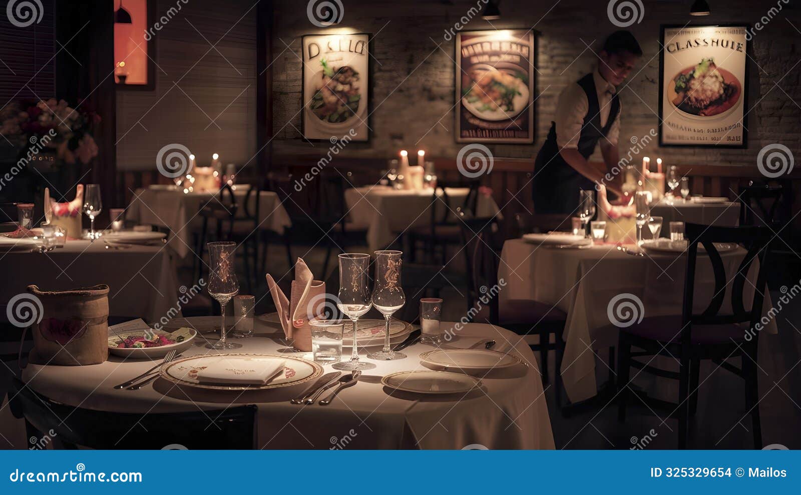 Cozy Restaurant with Tables Ready for Dinner Stock Photo - Image of ...