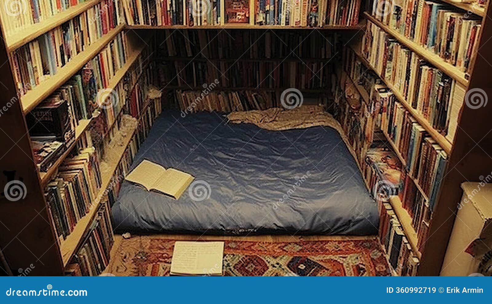 Cozy Room, Bookshelves, Reading Nook, Bed, Study Stock Image - Image of ...