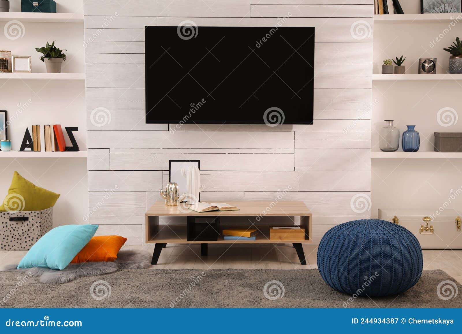 Cozy Room Interior with Stylish Decor and Modern TV Set Stock Image ...