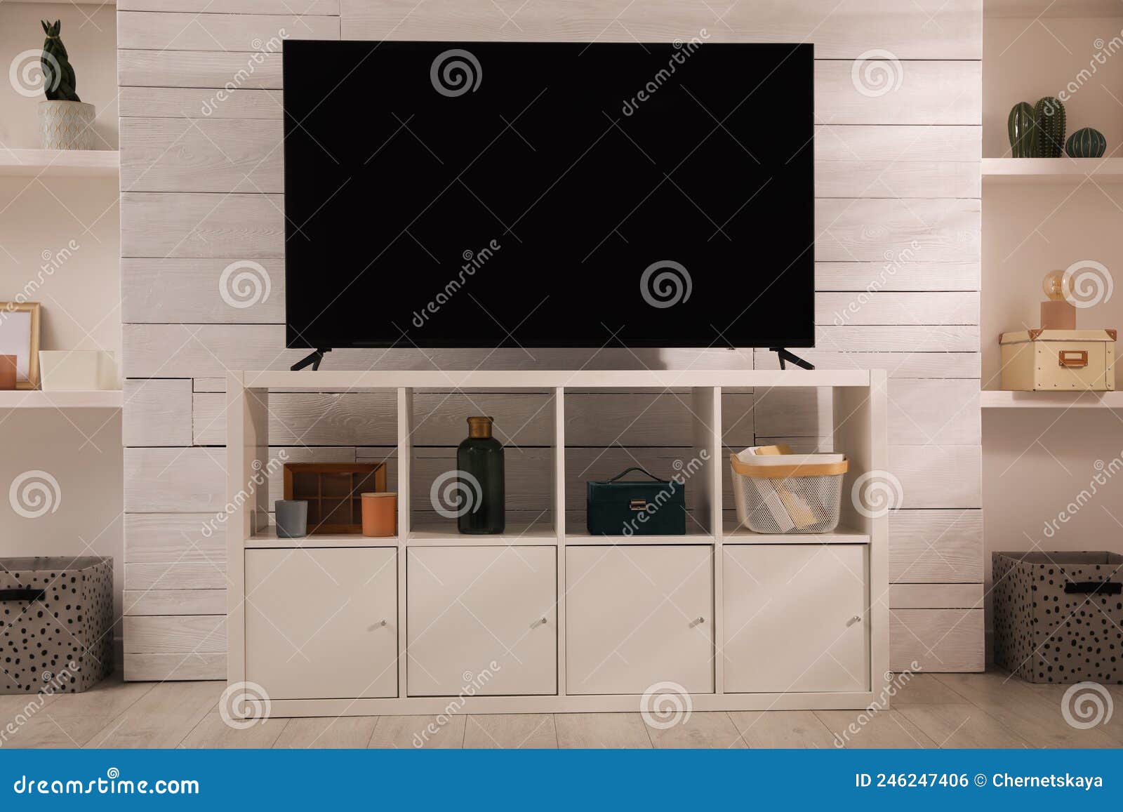 Cozy Room Interior with Stylish Decor and Modern TV Set Stock Photo ...