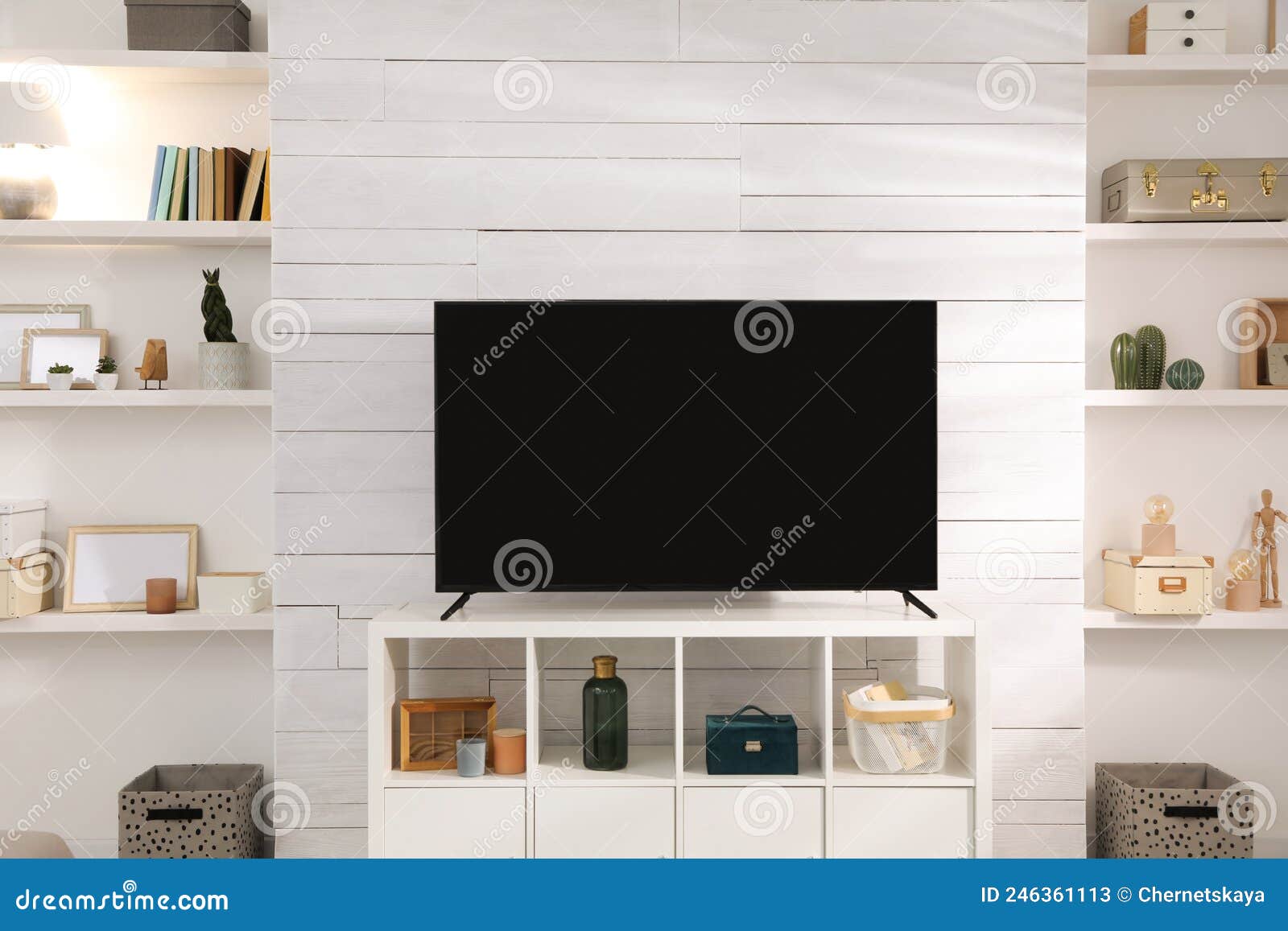 Cozy Room Interior with Stylish Decor and Modern TV Set Stock Image ...