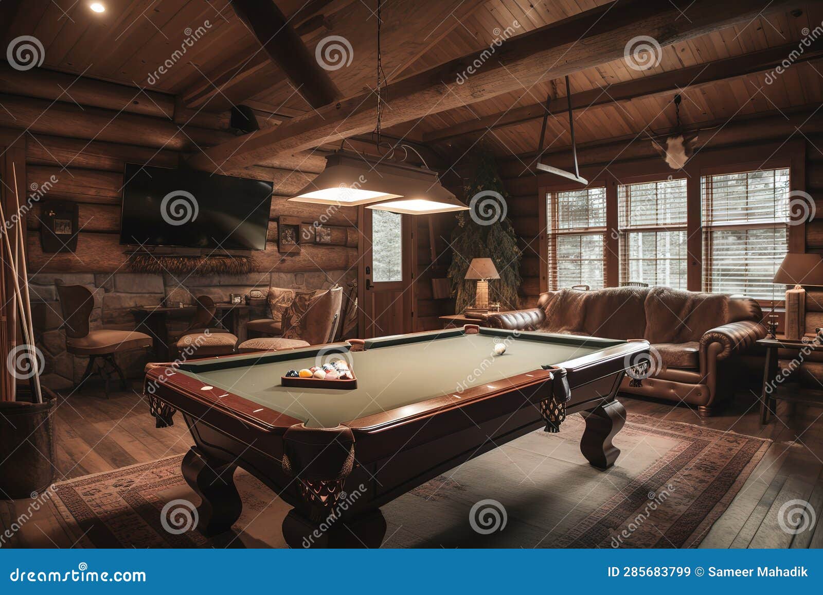 A Cozy and Rustic Cabin-style Game Room. Generative AI Stock ...