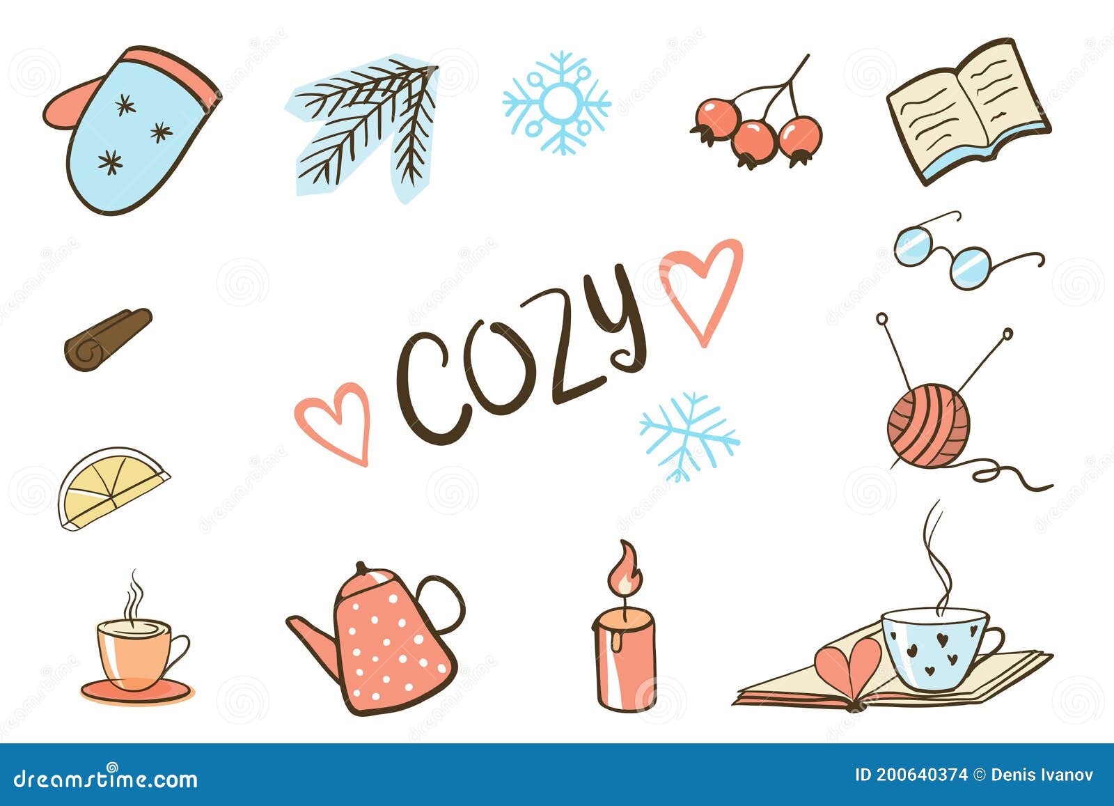Cozy set of winter icons stock vector. Illustration of simple - 200640374