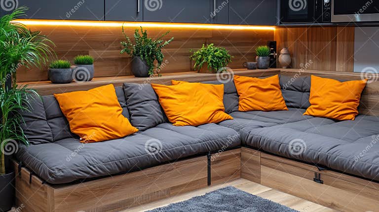 Modern Small Apartment Living Area with Modular Seating, Foldable ...