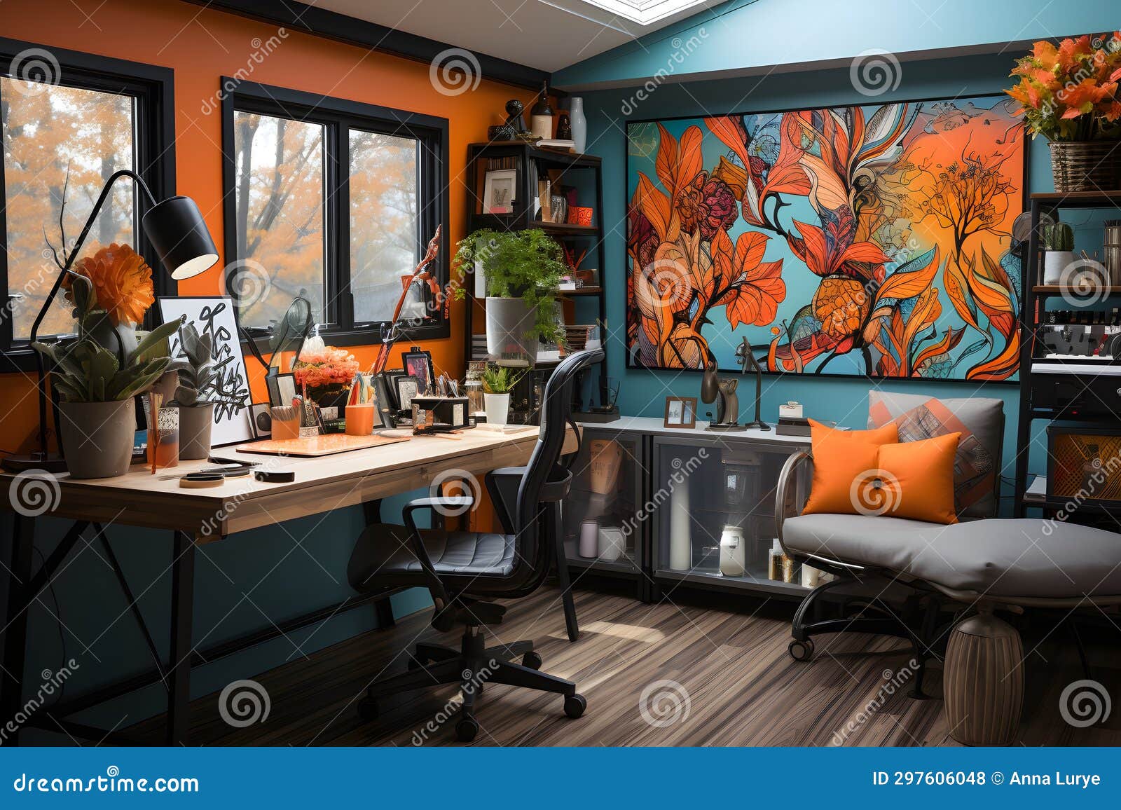 Cozy Small Room Using As a Home Office with an Artwork on the Wall ...