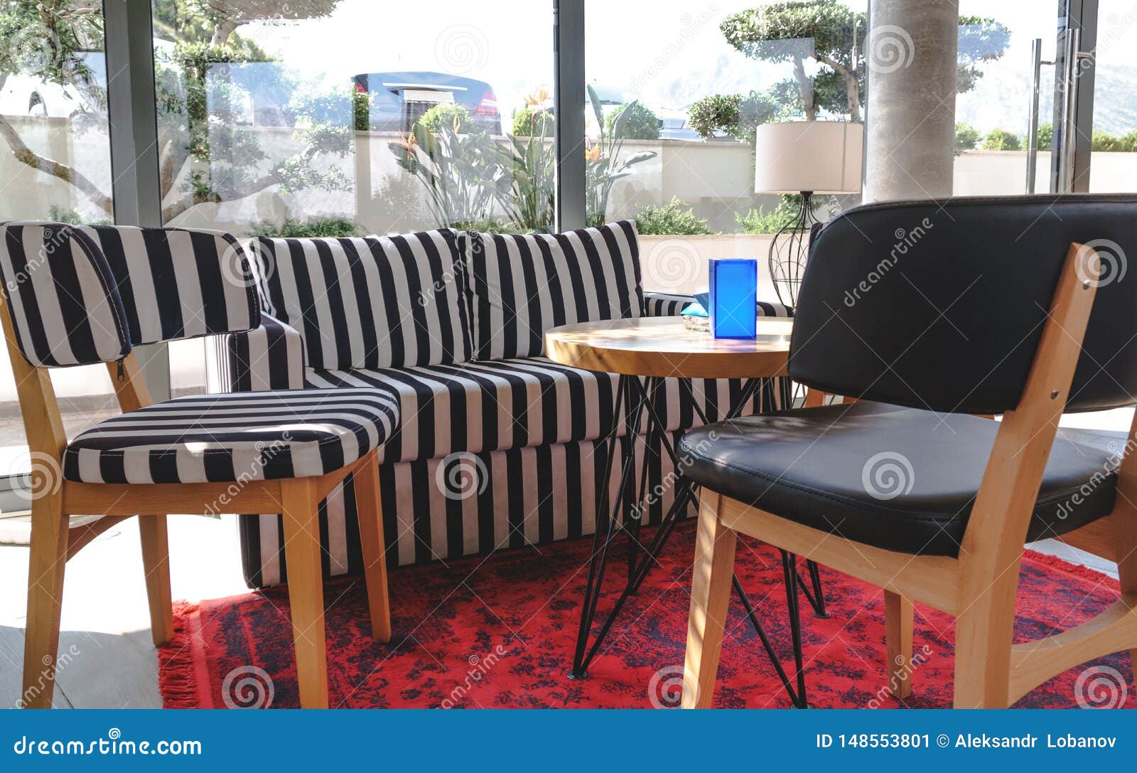 Cozy Sofa in a Cafe in Black and White Stock Image - Image of leather ...