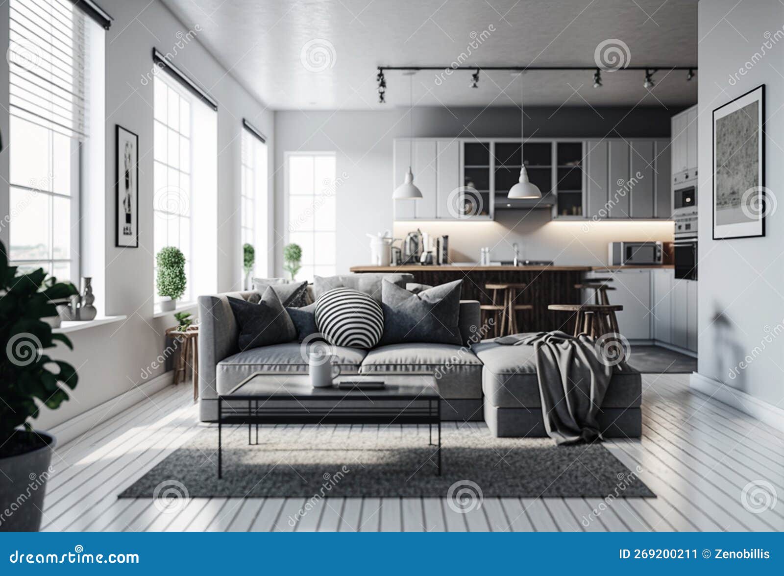 Cozy Spacious Studio Apartment in Light Colors Stock Illustration ...