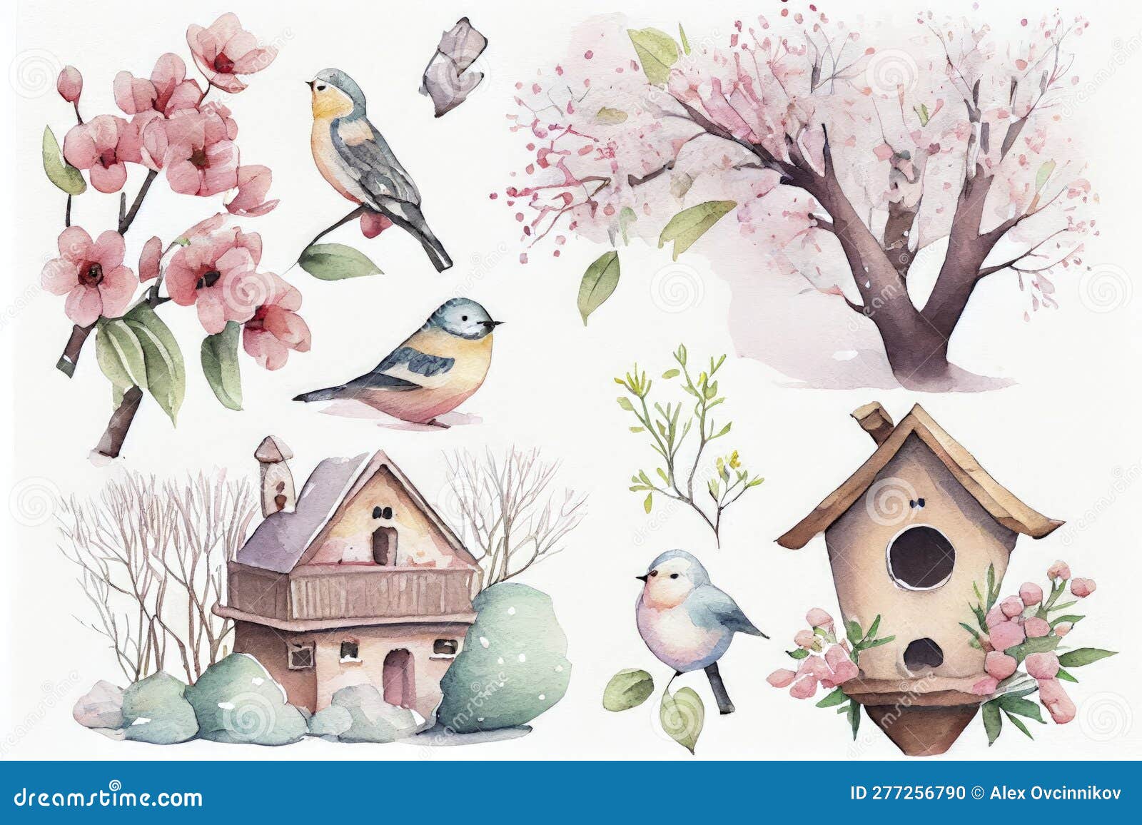 Cozy Spring Watercolor Illustration for Invitations and Posters. Stock ...