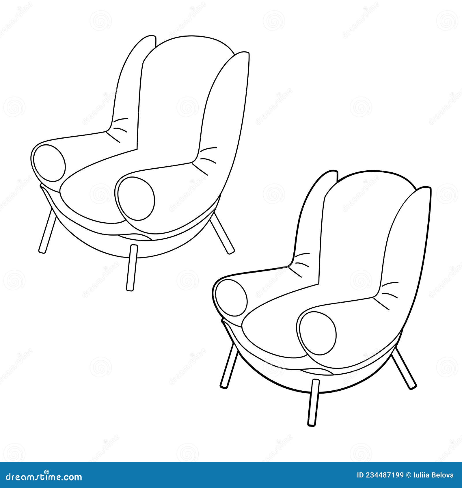 Cozy Stylish Modern Armchair. Line Drawing Stock Vector - Illustration ...