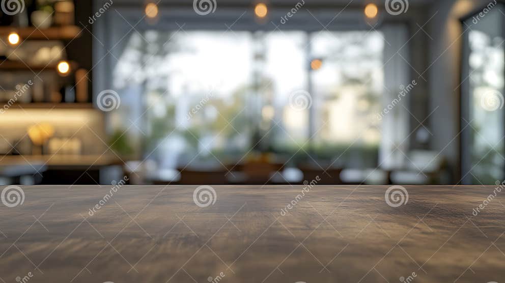Cozy Tabletop View with Blurred Kitchen Counter in Modern Home Interior ...