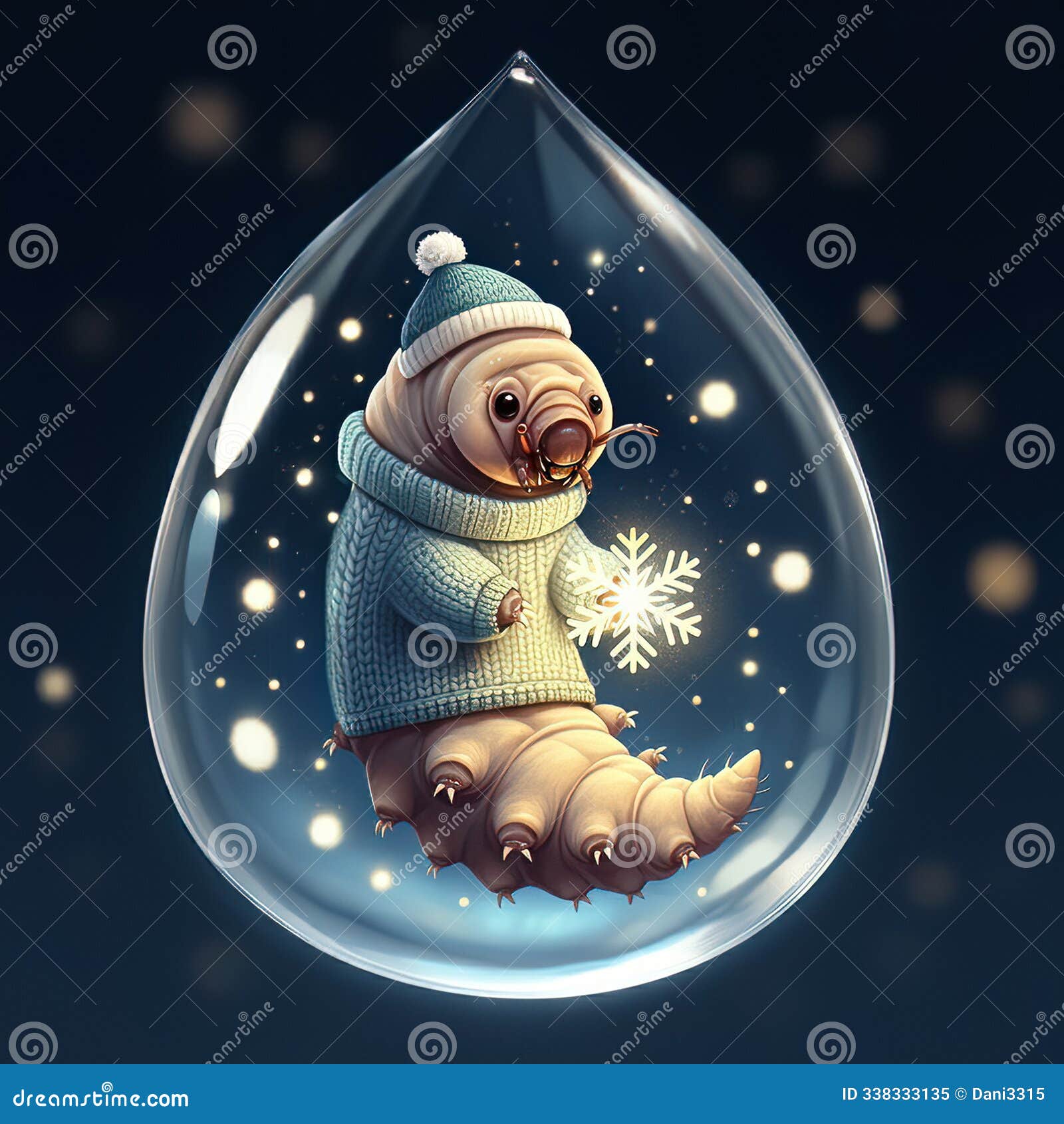 Cozy Tardigrade Holding Snowflake Inside a Glowing Drop Stock ...